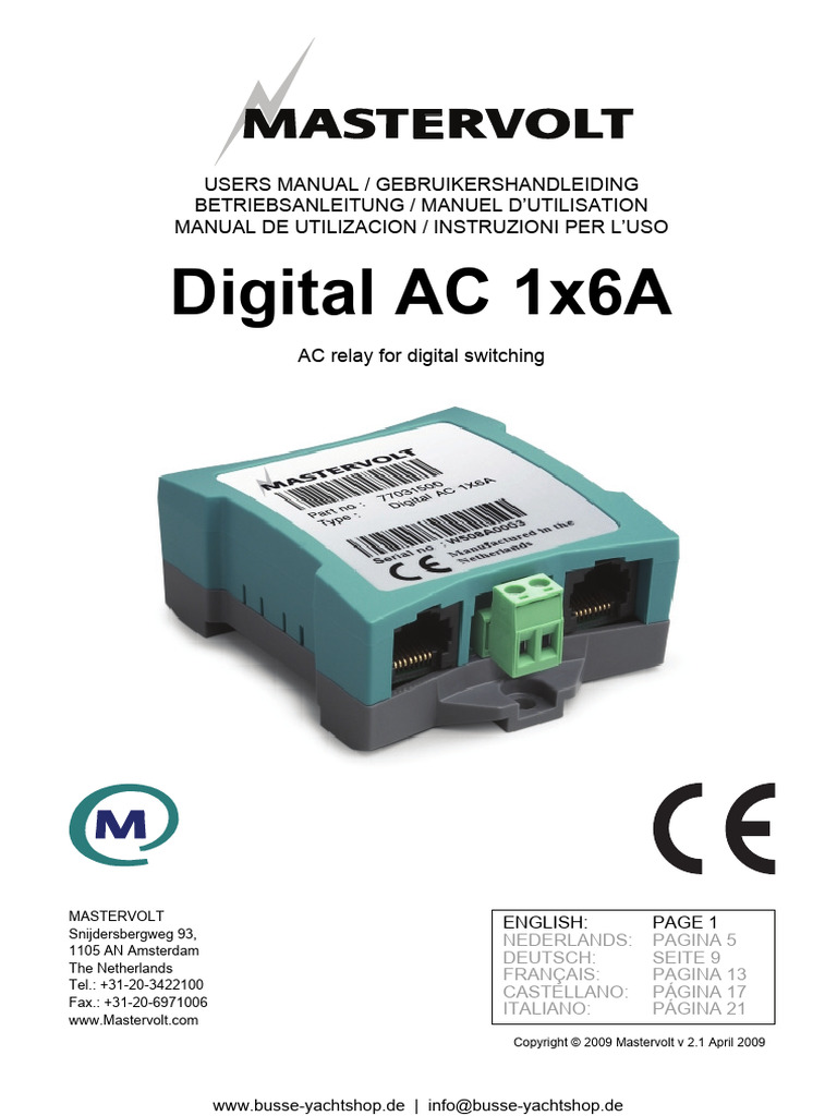 Mastervolt Masterbus Handbuch - Acausgabe - Eng Bys | PDF | Relay | Manufactured Goods