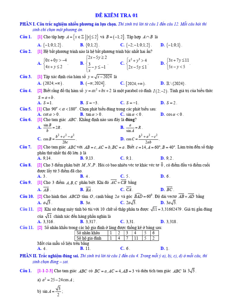 CTST - Lớp 10 - Ôn tập cuối học kì 1 - Đề 3 | PDF