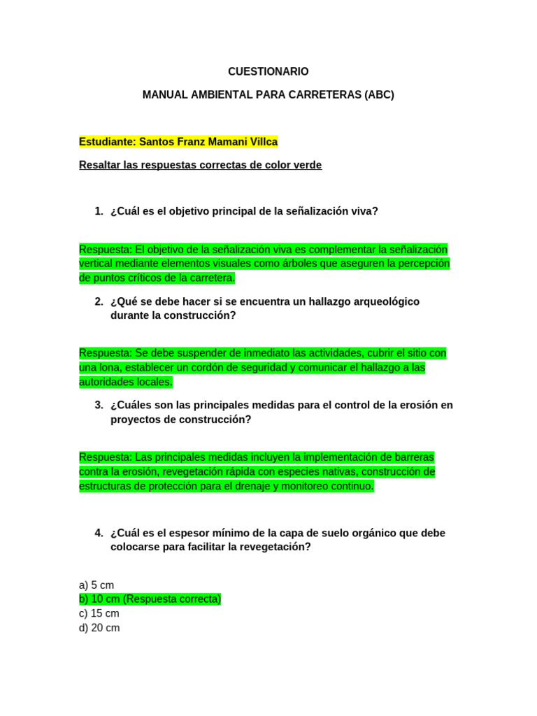 Cuestionario Abc Preguntas Con Respuestas | PDF | Entorno natural