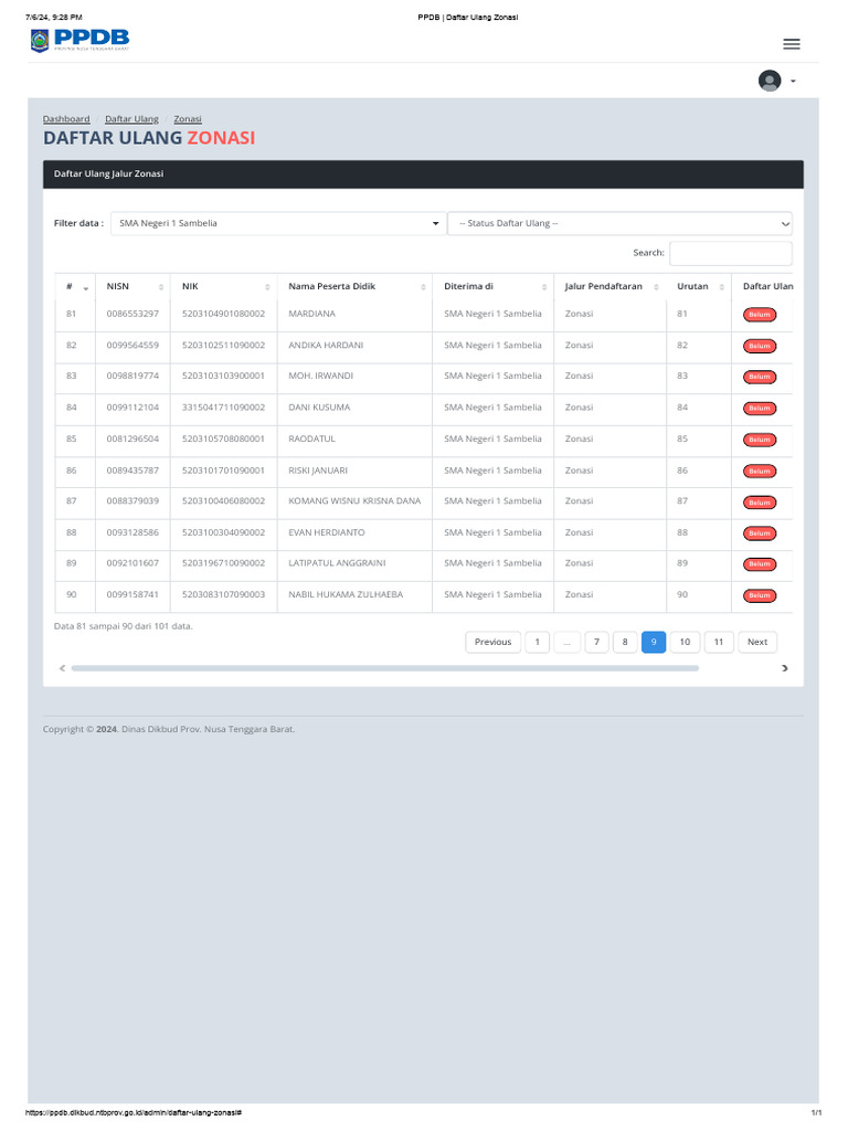PPDB - Daftar Ulang Zonasi - P9 | PDF