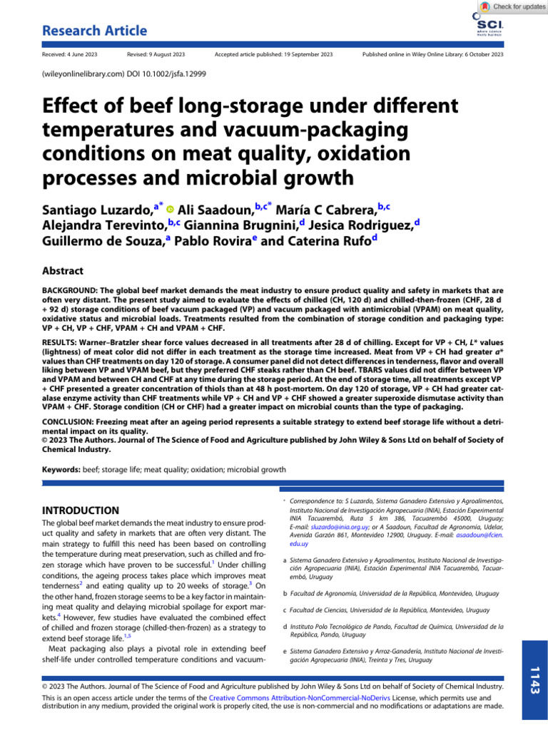 Effect of Beef Long Storage Under Different Temperatures and Vacuum ...