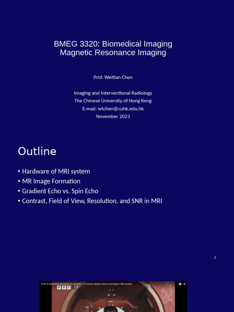 BMEG 3320: Biomedical Imaging Magnetic Resonance Imaging | PDF ...
