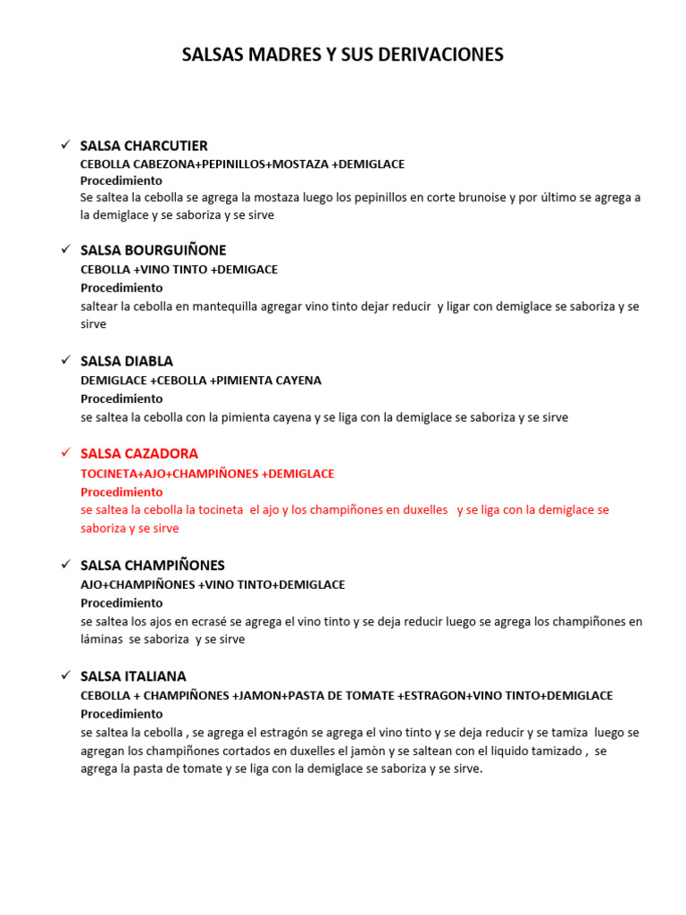 Salsas Madres y Sus Derivaciones | PDF | Salsa | Pasta