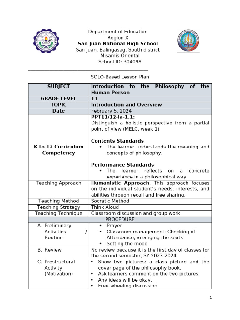 solo-based-lesson-plan-PHILO | PDF | Lesson Plan | Teaching Method
