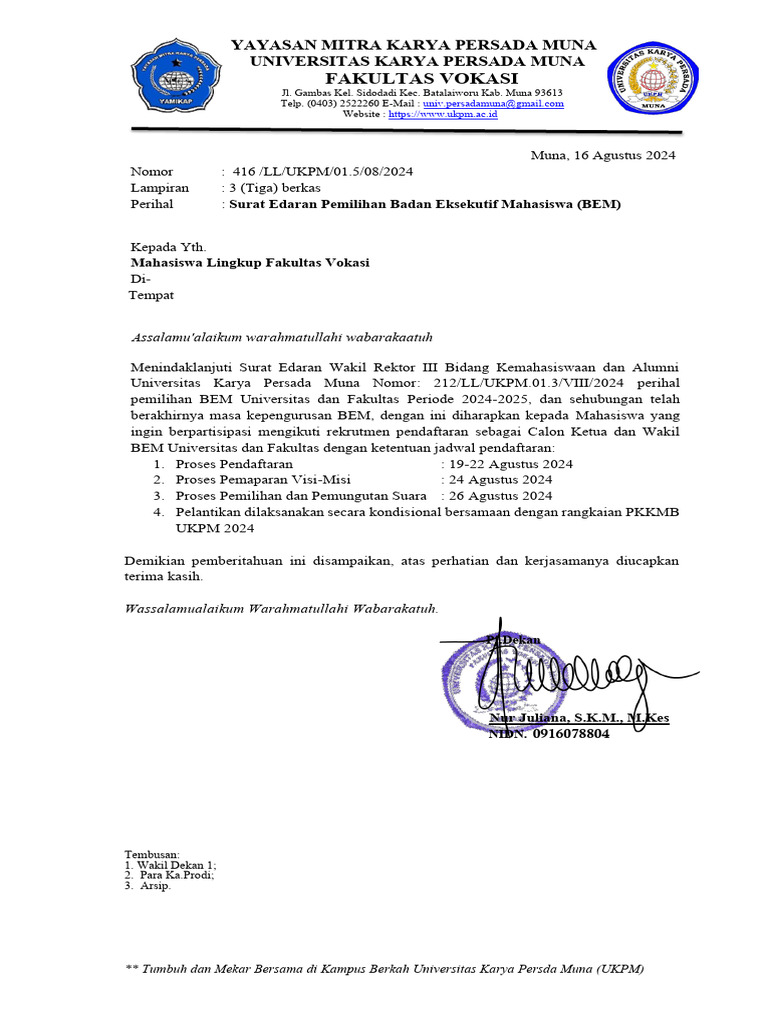 Surat Edaran Rekrutmen Bem Periode 2024-2025 | PDF