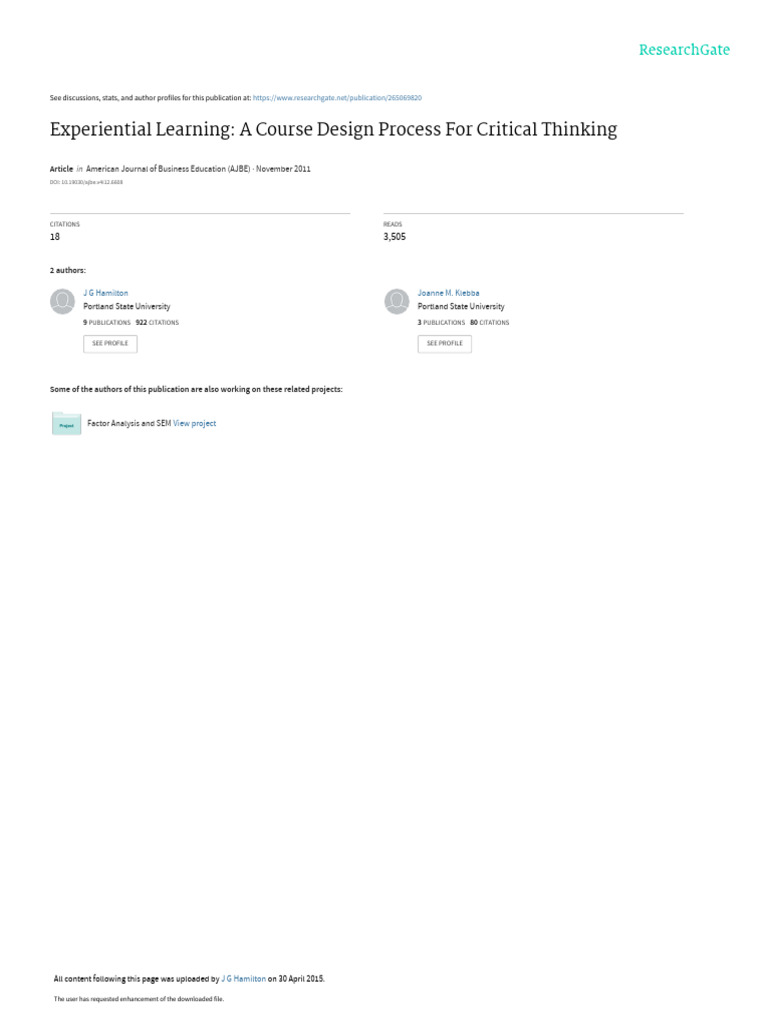 Experiential Learning A Course Design Process For | PDF | Critical ...