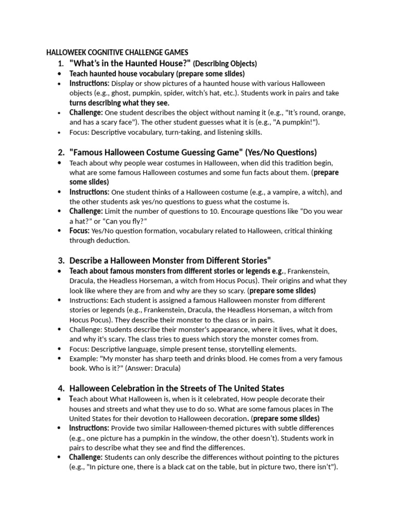 Halloweek Cognitive Challenge Games | PDF | Halloween