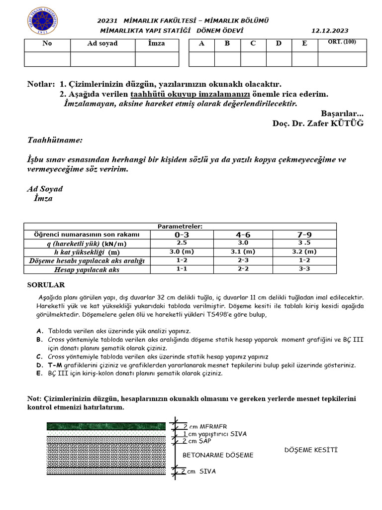 Yapı Statiği - Ödev - 20231 | PDF