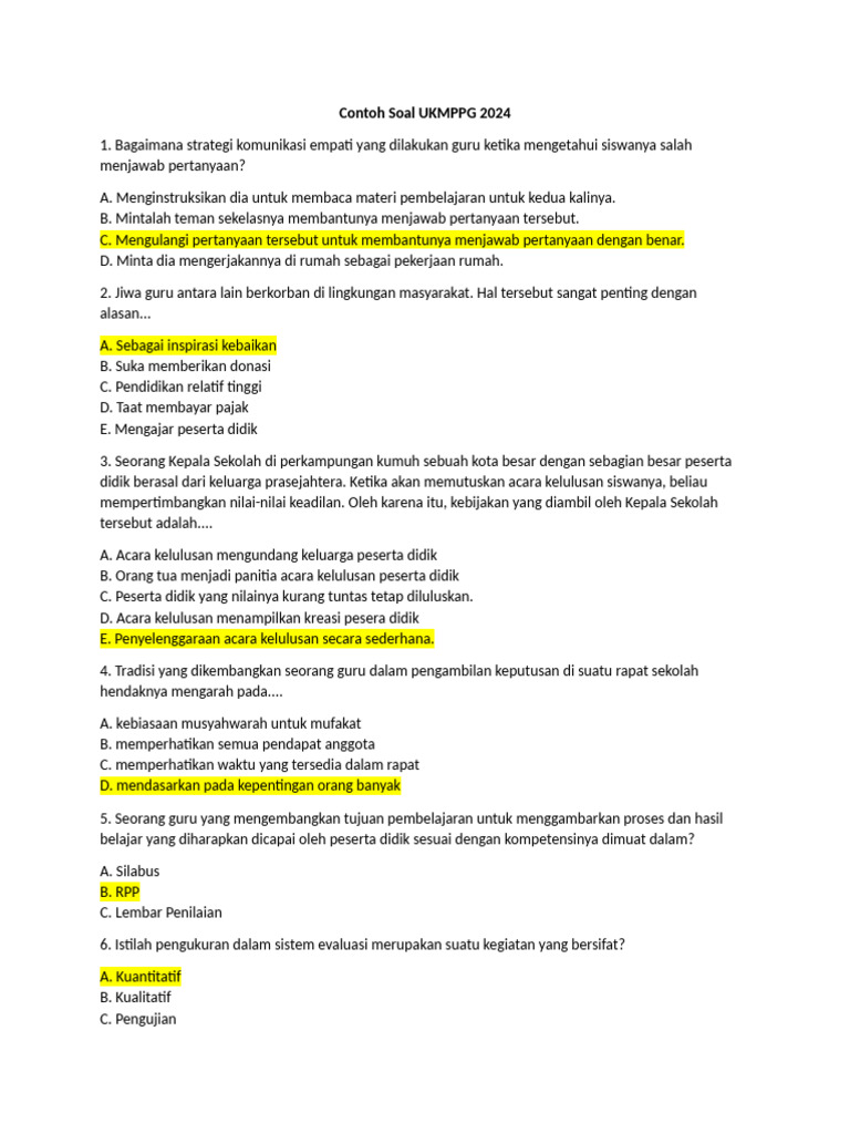Contoh Soal Ukppg 2024 | PDF | Karier & Perkembangan