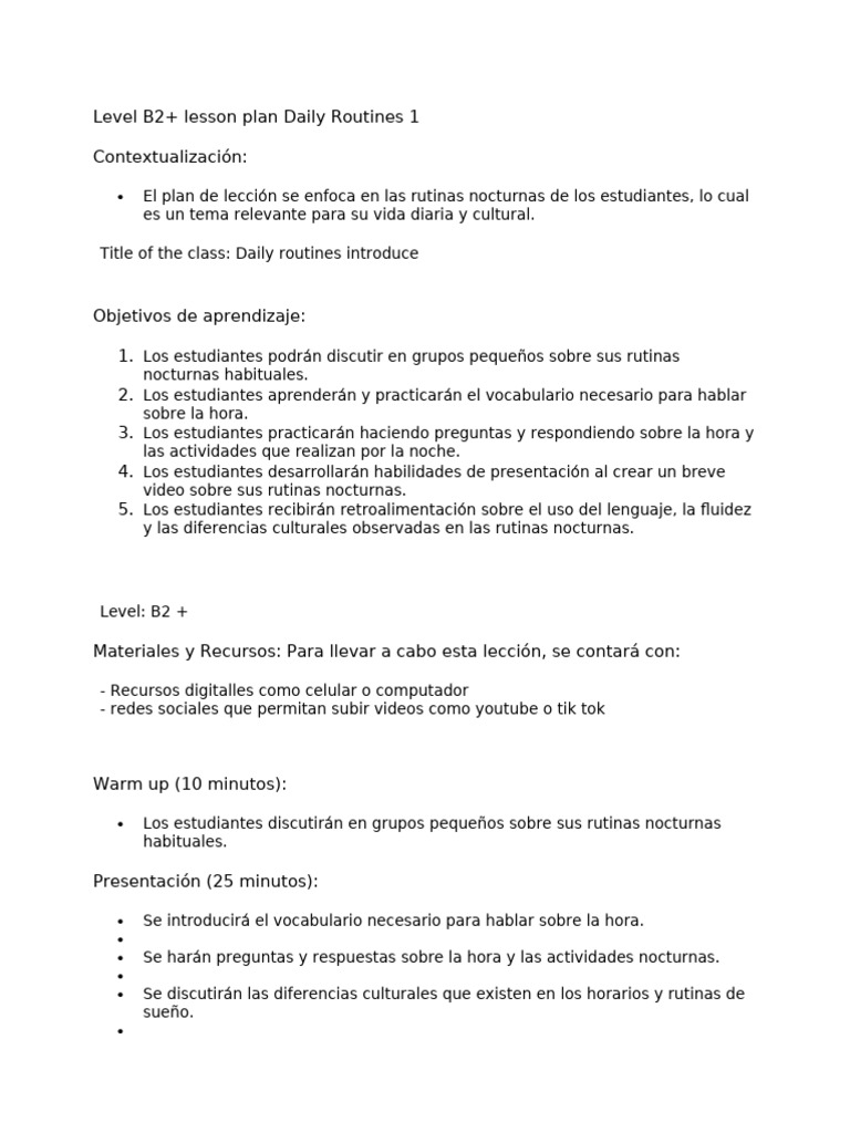 Level B2 - Lesson Plan | PDF | Comunicación humana | Lingüística