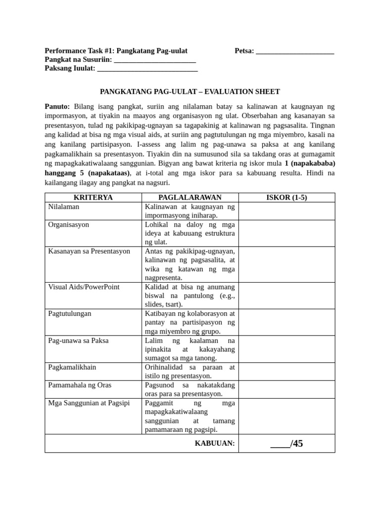 Evaluation Sheet | PDF