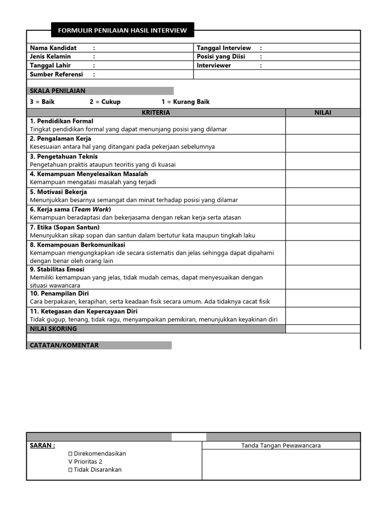 Form Hasil Interview | PDF