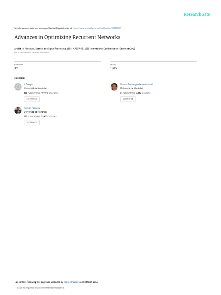 Advances in Recurrent Network Optimization | PDF | Deep Learning | Artificial Neural Network