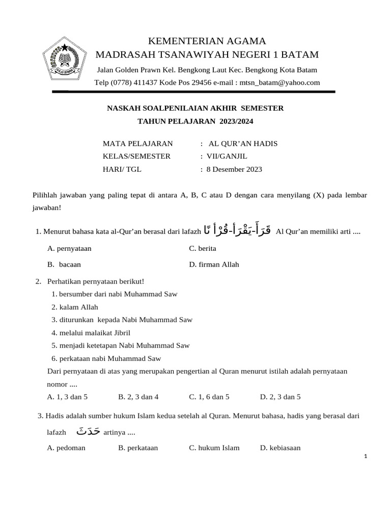 SOAL QH 7 SMT Ganjil 2023-2024 | PDF