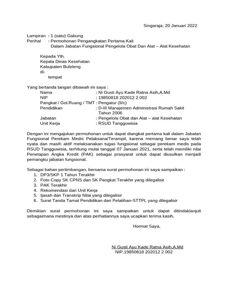 Contoh Surat Permohonan Jabfung Pertama | PDF