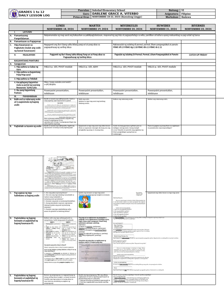 DLL in Filipino 6 Q2 W8 | PDF