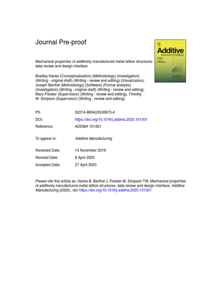 Journal Pre-Proof: Additive Manufacturing | PDF | Regression Analysis ...