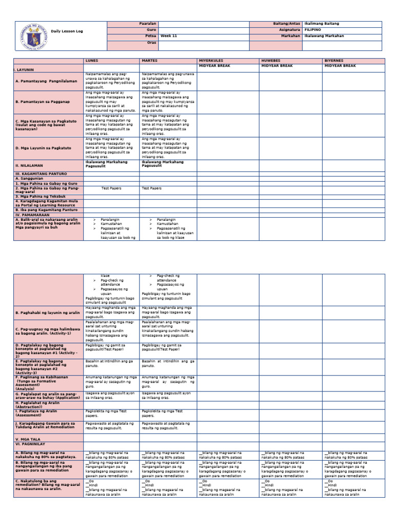 DLL Week 11 Filipino | PDF