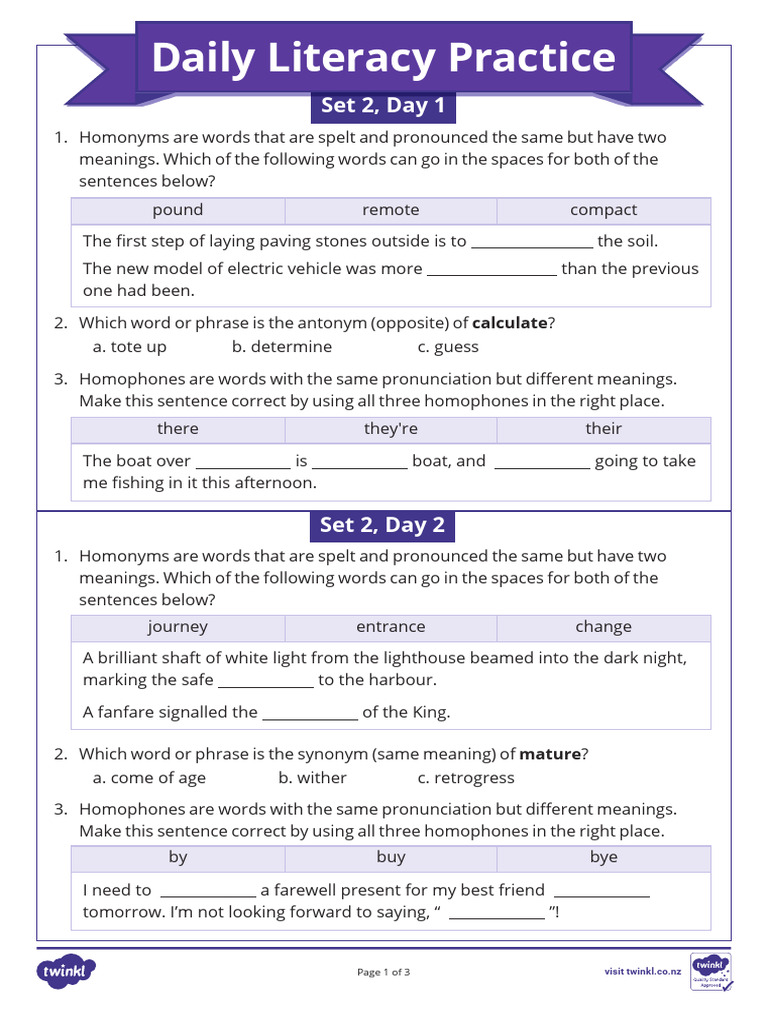 Daily Literacy Practice Guide | PDF | Vocabulary | Grammar