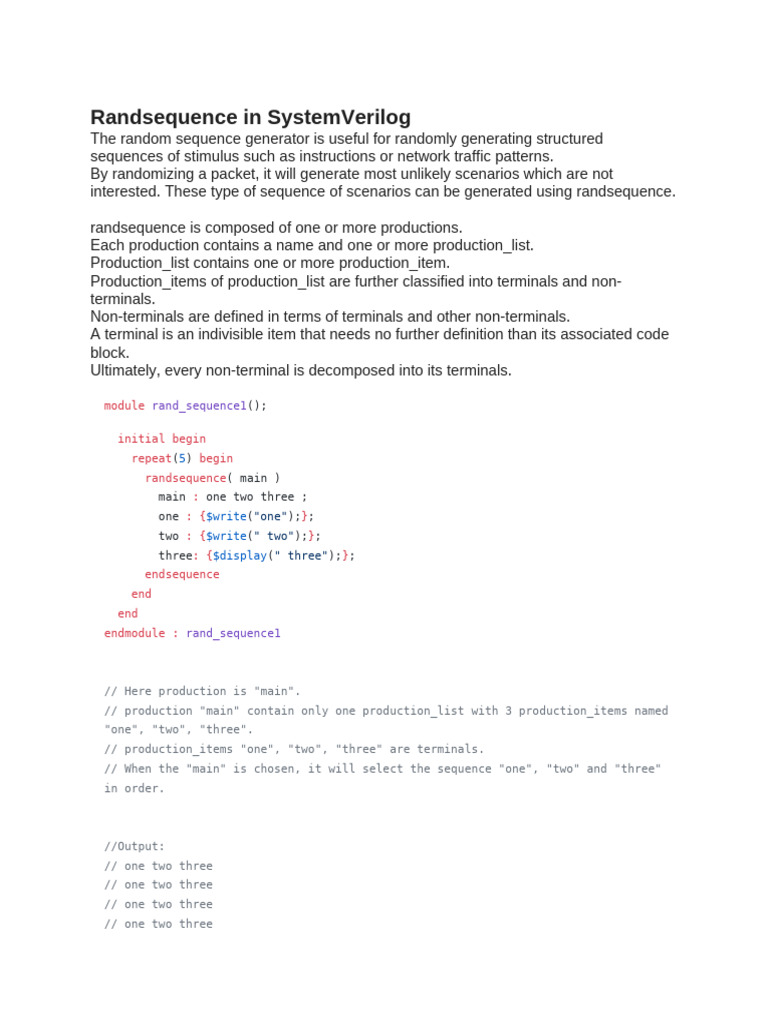 Randsequence in SystemVerilog | PDF | Boolean Data Type | Computer Science