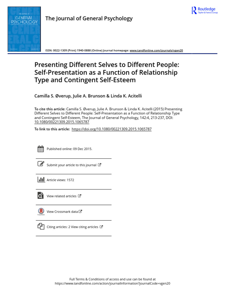 Presenting Different Selves To Different People Self-Presentation As A Function of Relationship ...