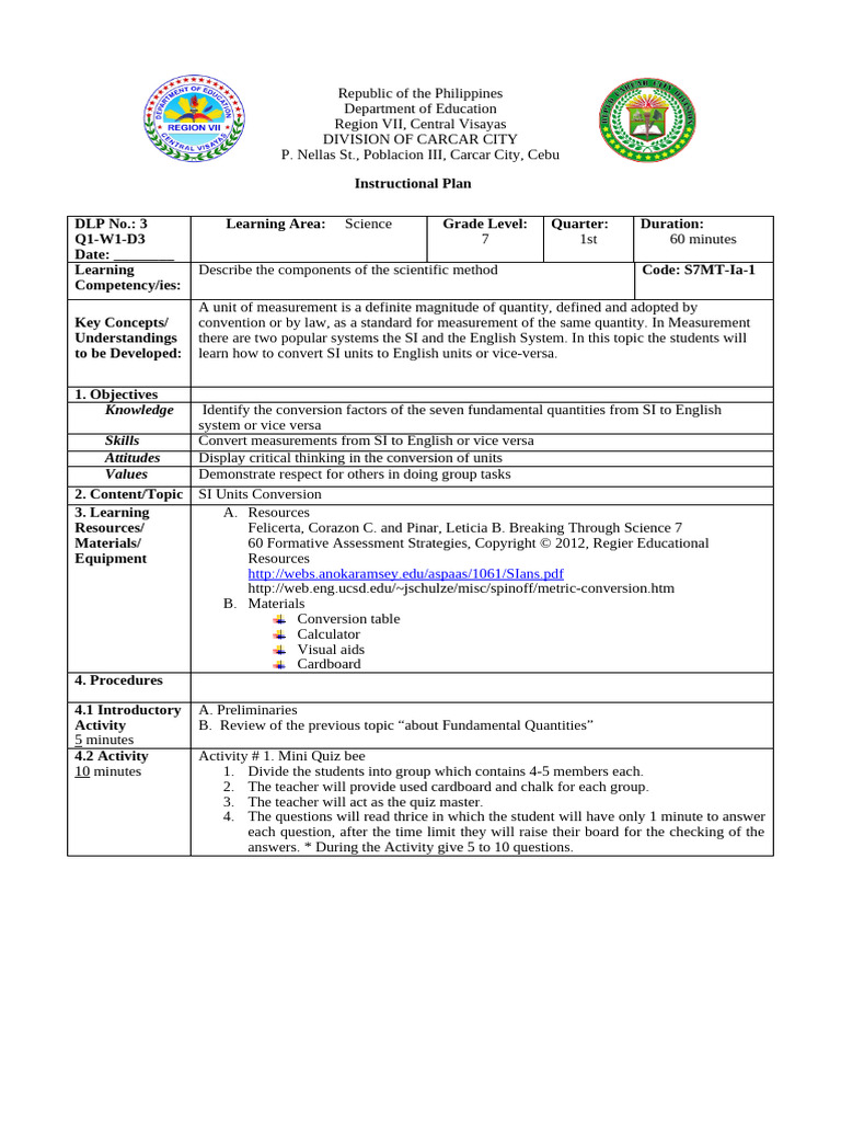 Q1-W1-D3 | PDF | Gallon | Pint
