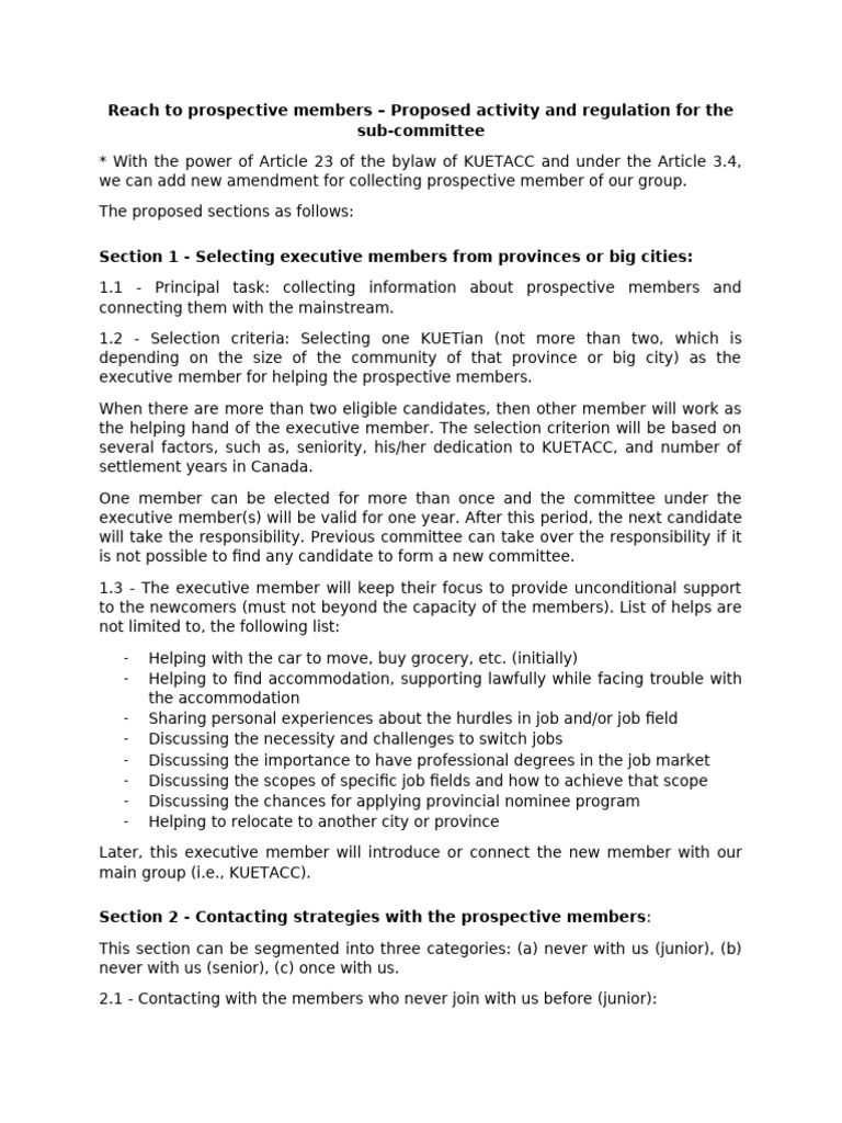 Proposed Activity and Regulation For The Sub-Committee | PDF | Committee