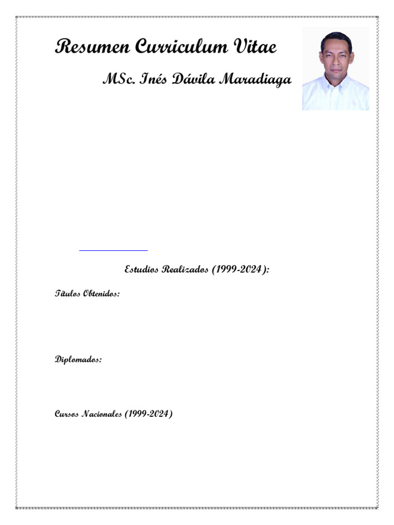 RESUMEN CURRICULUM Inés Dávila 2024 | PDF | Honduras | Centroamérica