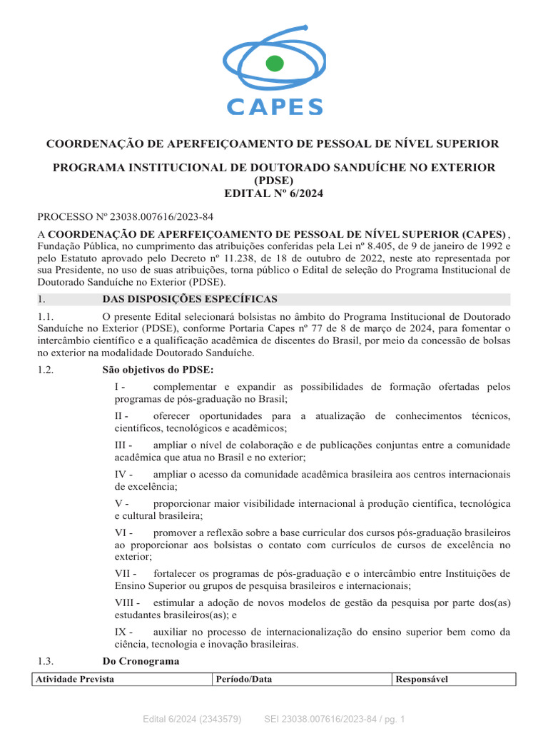 Edital 5297438 Edital 06 2024 PDSE CAPES | PDF