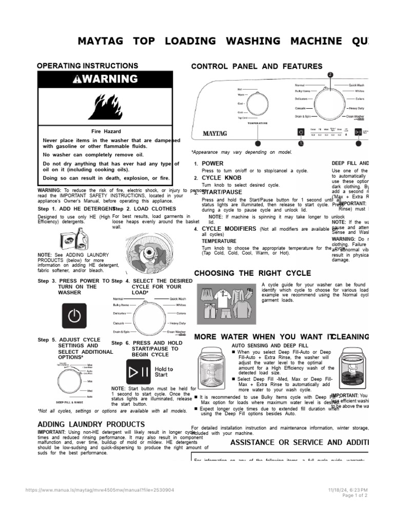 User Manual Maytag MVW4505MW (English - 20 Pages) | PDF | Washing ...