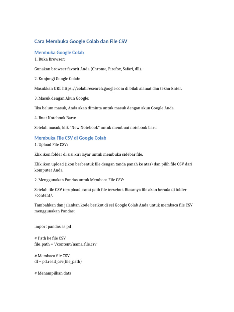 Akses Google Colab dan Baca CSV | PDF | Komputer