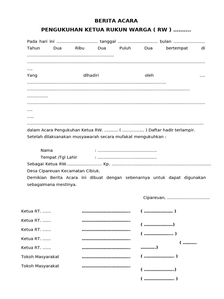 Berita Acara Pemilihan Ketua RW/RT | PDF | Game & Aktivitas | Griya & Taman