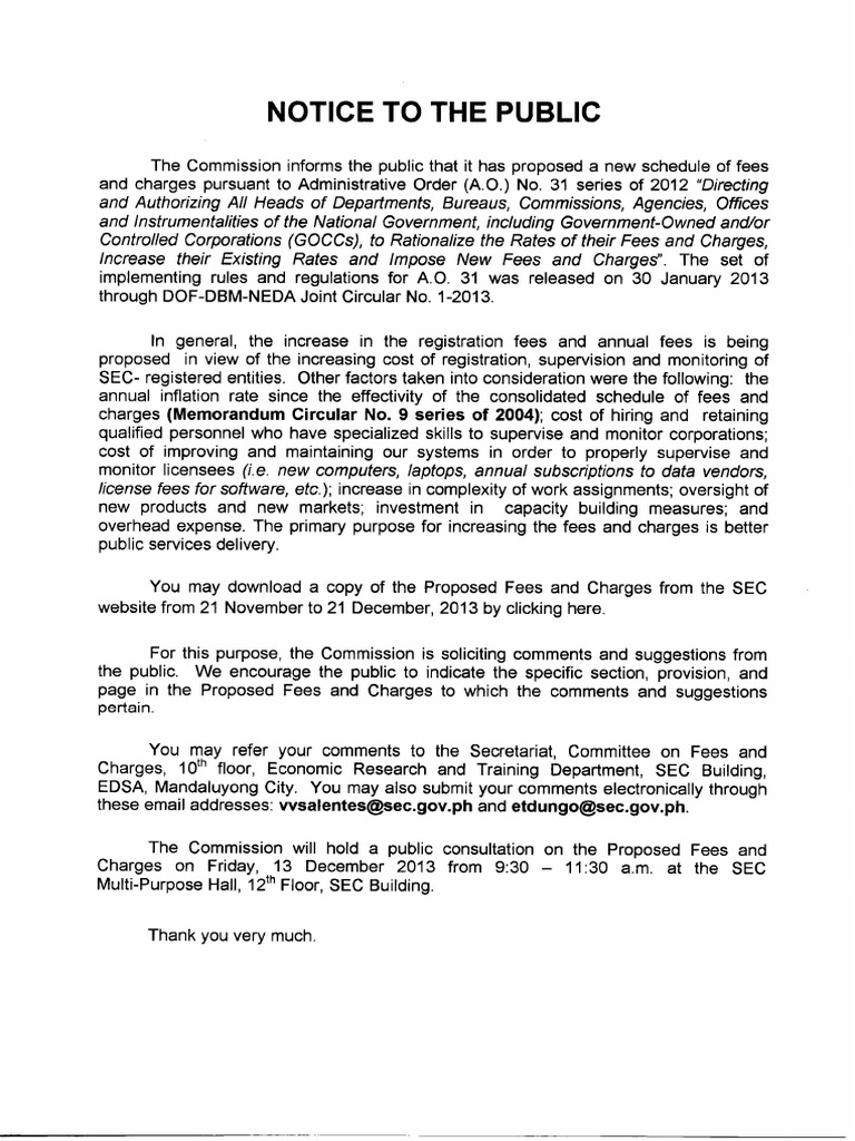 Sec Fees and Charges | PDF