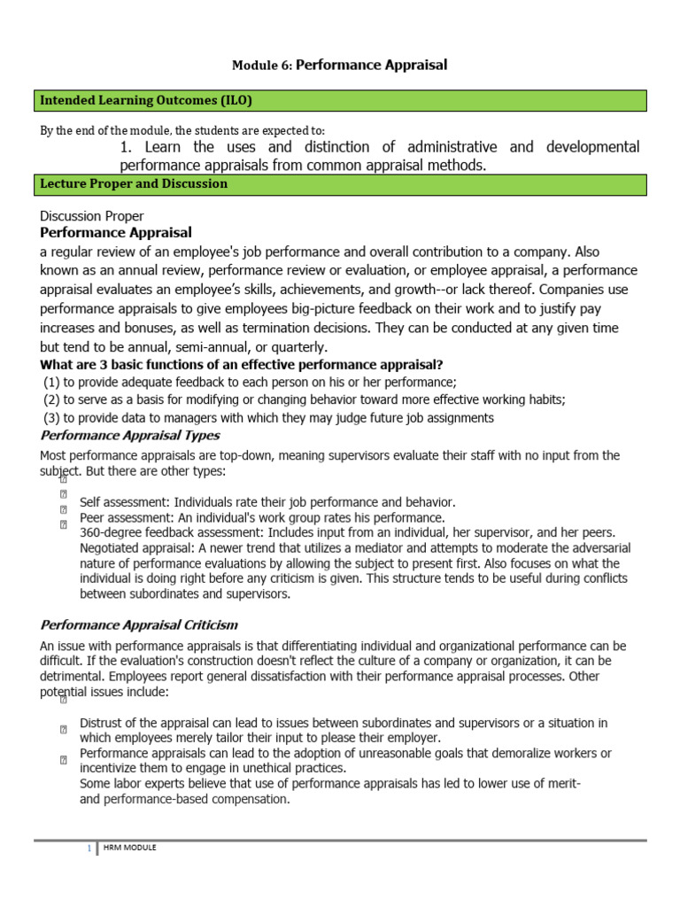 Module Bacc Hrm-Module-6 | PDF | Performance Appraisal | Business