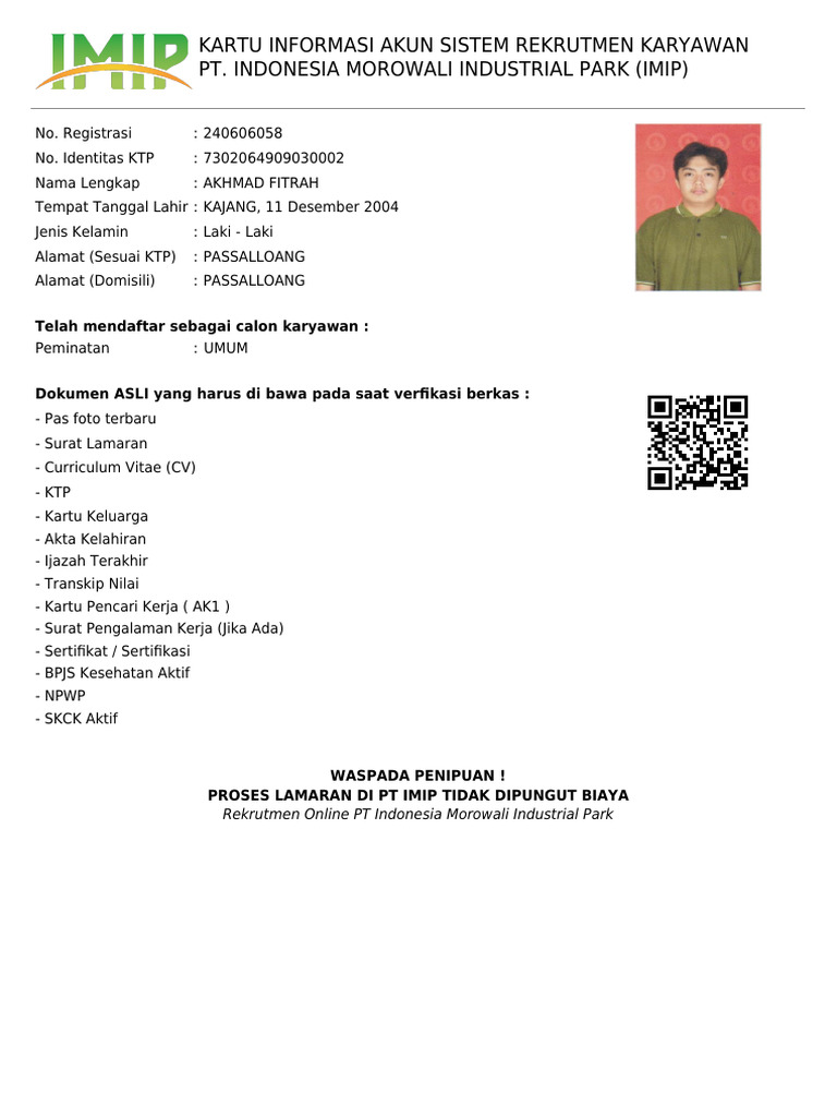 Form - Registrasi - 240606058 AKHMAD FITRAH | PDF