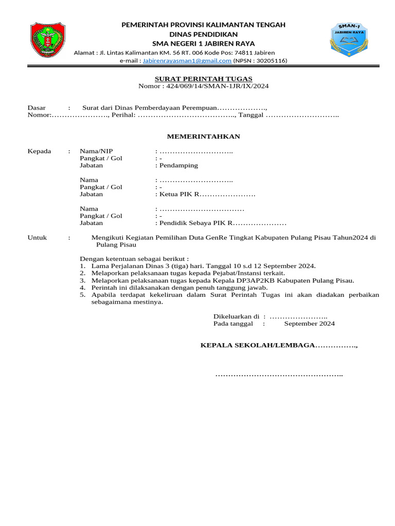 Contoh Surat Perintah Tugas | PDF