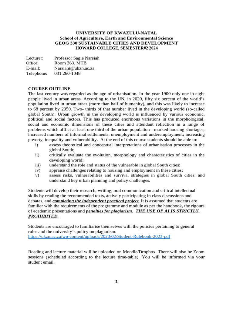 Geog 330 2024 Course Outline | PDF | Poverty | Poverty & Homelessness