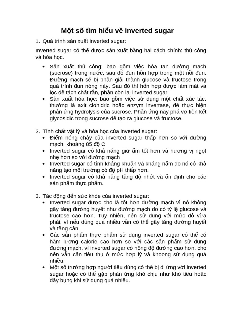 Một số tìm hiểu về inverted sugar | PDF
