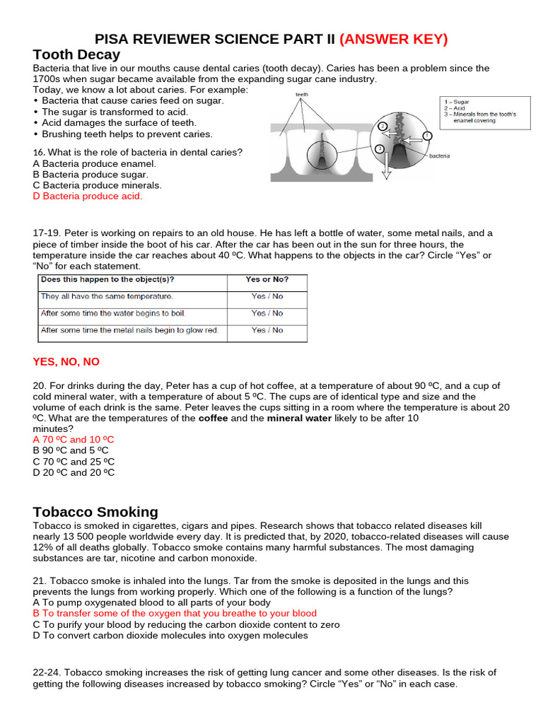 PISA Science Reviewer: Answer Key Insights | PDF | Smoking | Smoking ...