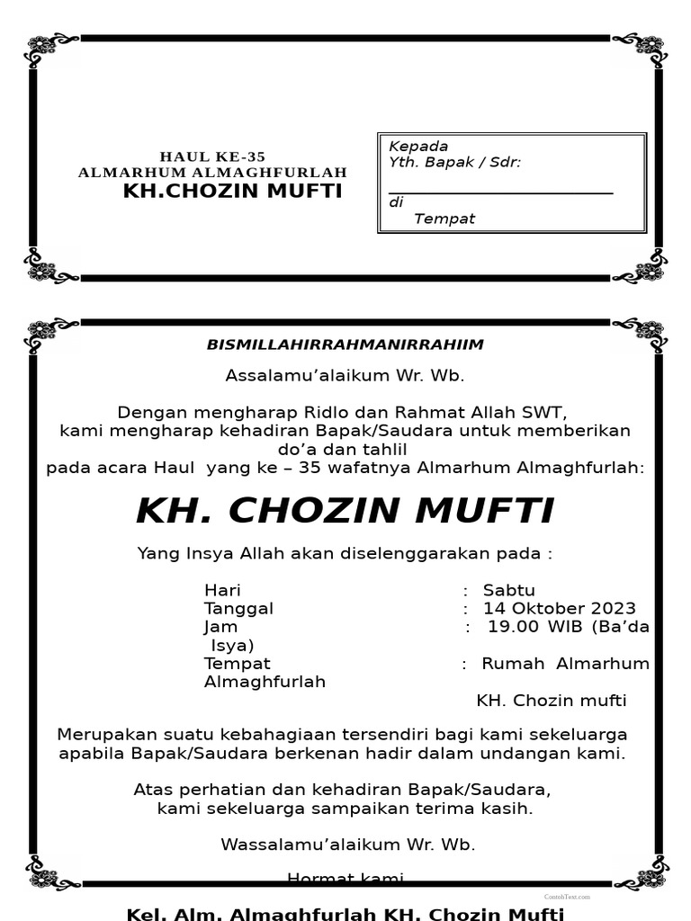 Undangan Tahlil Haul 35 | PDF | Agama & Spiritualitas