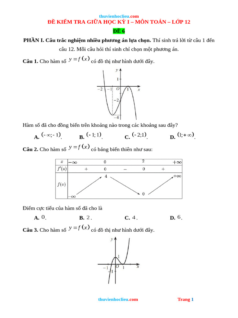 De Kiem Tra Giua KT 1 Toan 12 KNTT de 6 | PDF