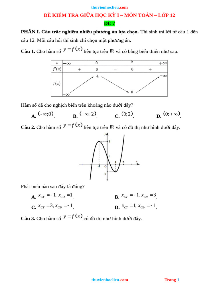 De Kiem Tra Giua KT 1 Toan 12 KNTT de 7 | PDF