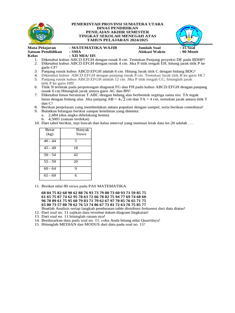 Pas Ganjil 2024 Kelas 12 Matematika Wajib | PDF