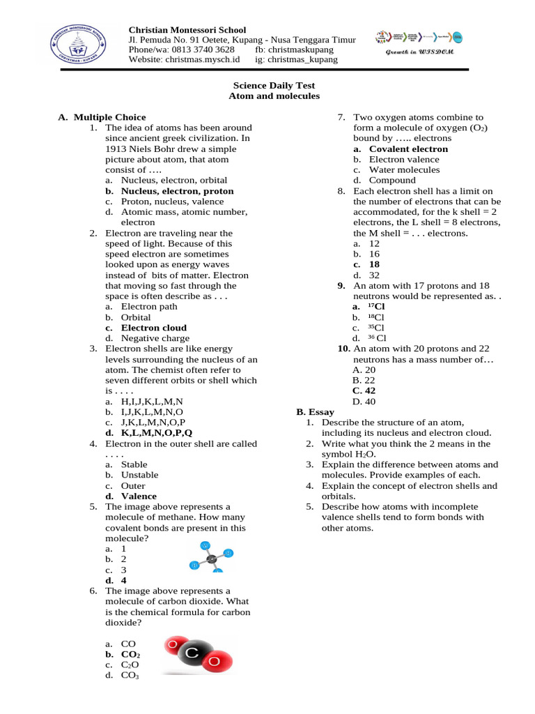 Atom and Molecule Science Quiz | PDF | Atoms | Electron
