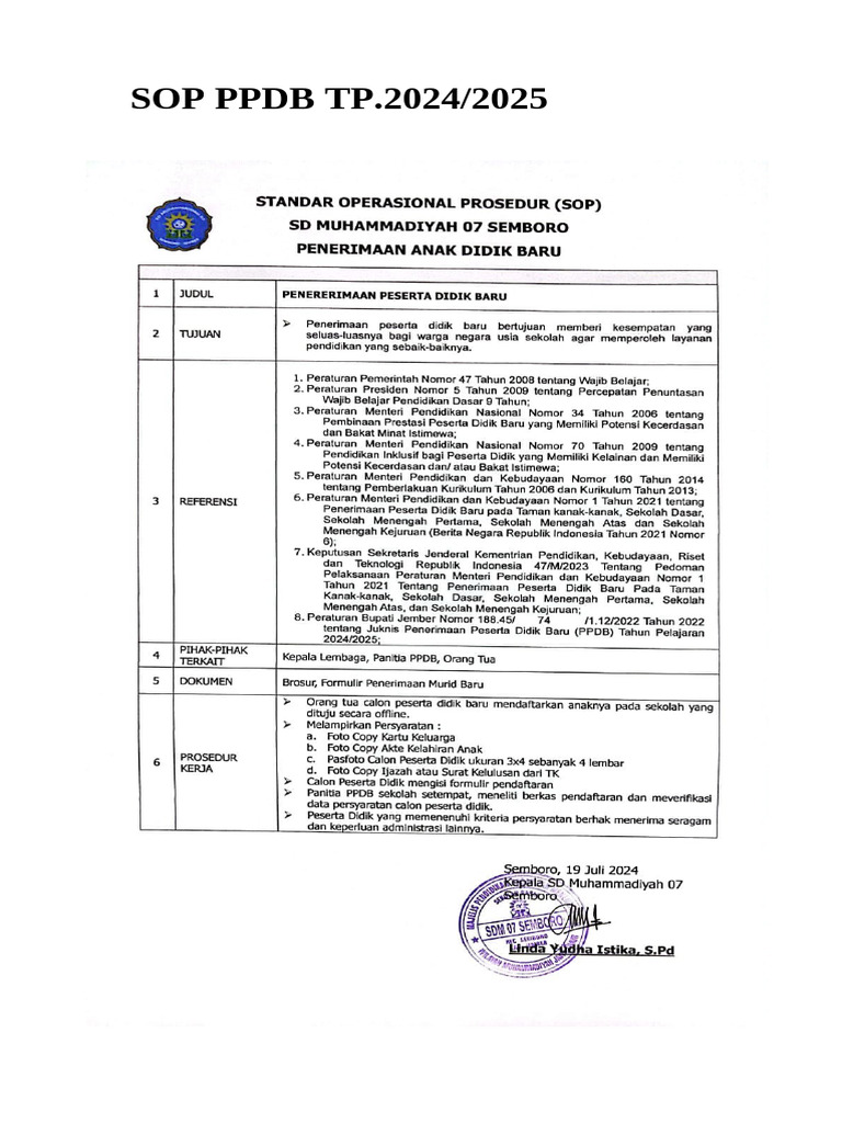 Sop PPDB TP | PDF
