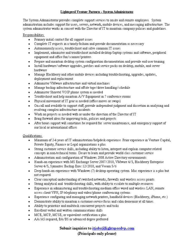 Sysadmin MenloPark | PDF | System Administrator | Computer Network