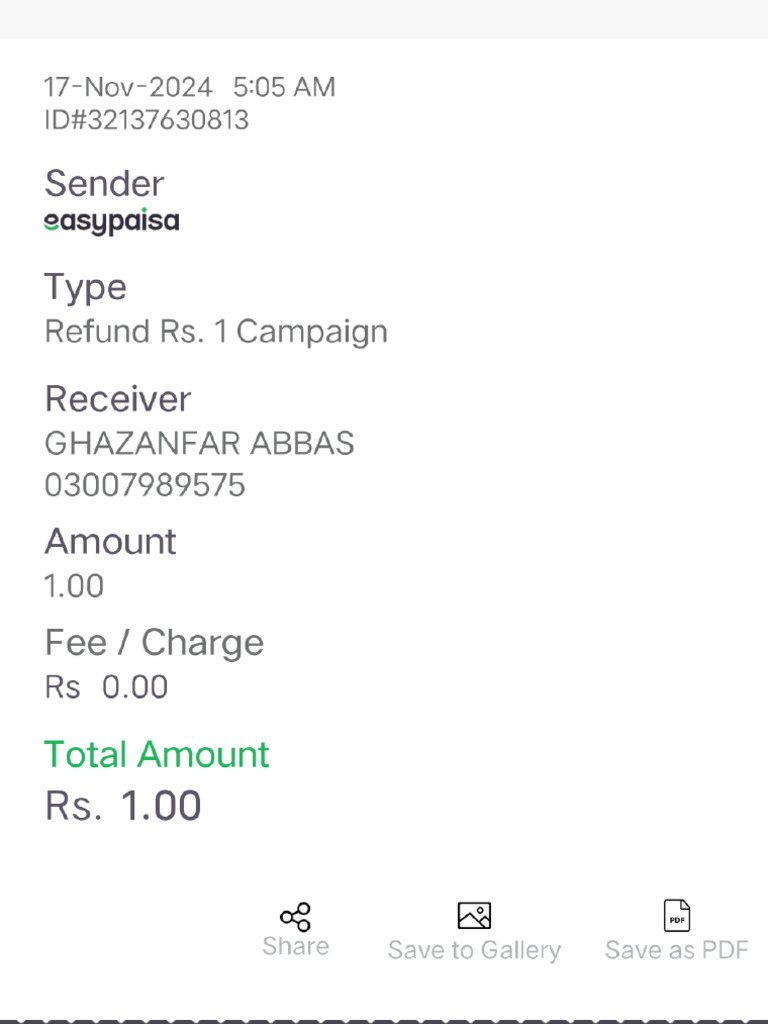 Easypaisa To Jazzcash Transaction | PDF