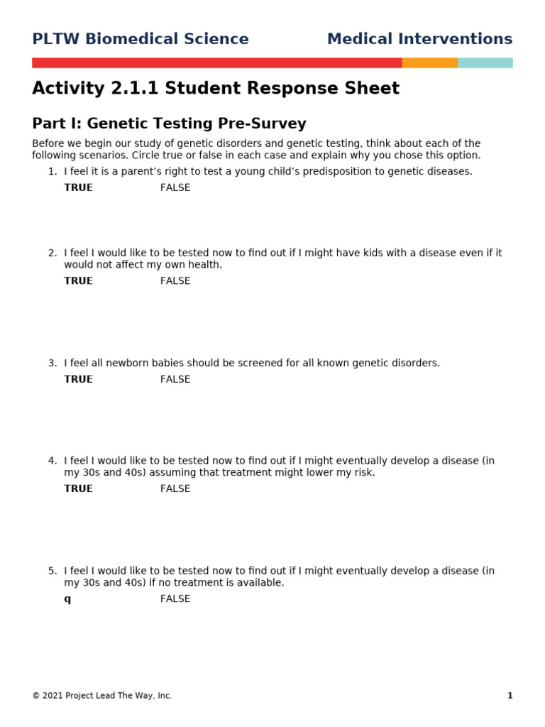 MI_211_ResponseSheet | PDF | Genetic Disorder | Diseases And Disorders