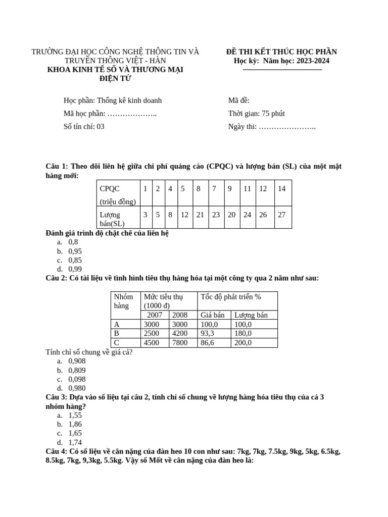 Đề trắc nghiệm thử TKKD | PDF