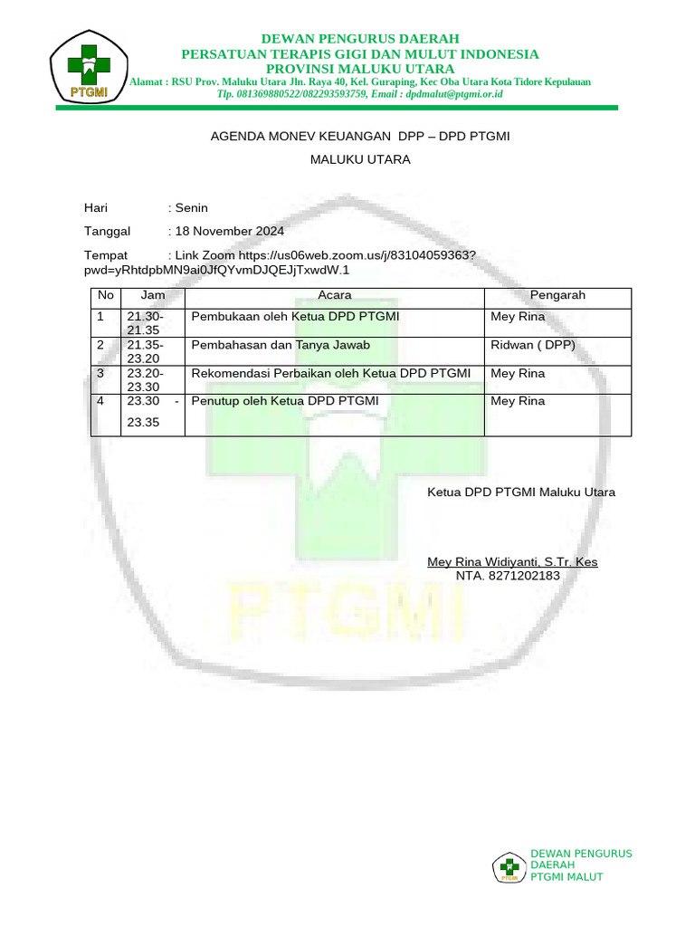 Notulen Monev Keuangan DPP-DPD 18 - November 2024 | PDF